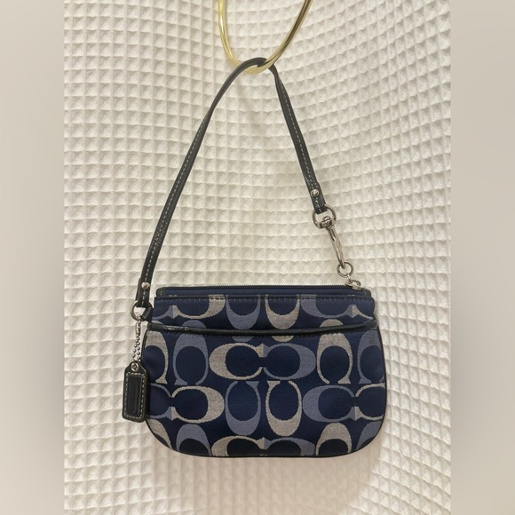 Coach | Bags | Coach Blue And Gray Signature Wristlet With Hang Tag ...